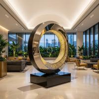 China 316 Stainless Steel Illuminated Ring Sculpture | LED Perforated Outdoor Art Decor for sale