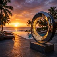 China 316 Stainless Steel Illuminated Ring Sculpture | LED Perforated Outdoor Art Decor for sale