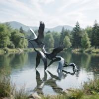 China Outdoor Bronze Crane Sculpture Flying Birds Garden Statue Water Feature Pond Decor Large Metal Patina Finish Landscape Custom for sale