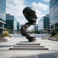 China Large Bronze Abstract Human Figure Sculpture Twisted Face Profile Column Modern Outdoor Statue Garden Landscape Public Art for sale