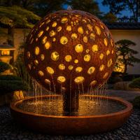 China Welded Weathering Steel Ball Sculpture Corten Steel Outdoor Garden Landscaping Fountain Decoration for sale
