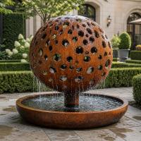 China Welded Weathering Steel Ball Sculpture Corten Steel Outdoor Garden Landscaping Fountain Decoration for sale