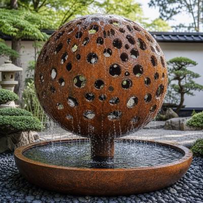 China Welded Weathering Steel Ball Sculpture Corten Steel Outdoor Garden Landscaping Fountain Decoration for sale