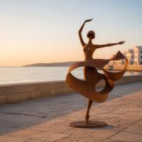 China Life Size Metal Dancing Woman Sculpture Corten Steel Garden Statue Outdoor Lawn Yard Pool Art Decor Handmade Modern Dancer Figurine for sale