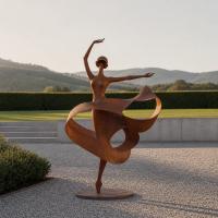 China Life Size Metal Dancing Woman Sculpture Corten Steel Garden Statue Outdoor Lawn Yard Pool Art Decor Handmade Modern Dancer Figurine for sale