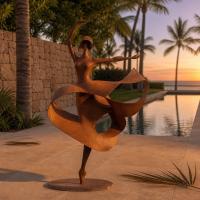 China Life Size Metal Dancing Woman Sculpture Corten Steel Garden Statue Outdoor Lawn Yard Pool Art Decor Handmade Modern Dancer Figurine for sale