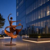 China Life Size Metal Dancing Woman Sculpture Corten Steel Garden Statue Outdoor Lawn Yard Pool Art Decor Handmade Modern Dancer Figurine for sale