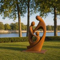 China Large Metal Family Sculpture Corten Steel Abstract Garden Statue Outdoor Lawn Yard Pool Art Decor Handmade Modern Figurine Group for sale