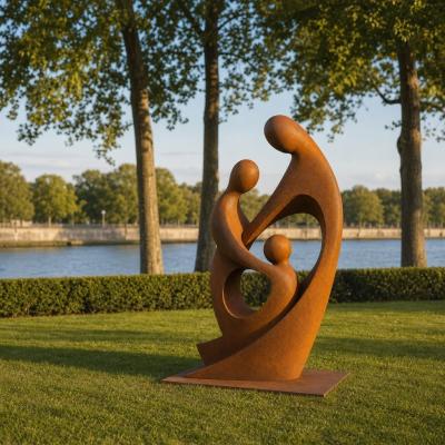 China Large Metal Family Sculpture Corten Steel Abstract Garden Statue Outdoor Lawn Yard Pool Art Decor Handmade Modern Figurine Group for sale