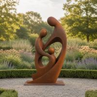 China Large Metal Family Sculpture Corten Steel Abstract Garden Statue Outdoor Lawn Yard Pool Art Decor Handmade Modern Figurine Group for sale