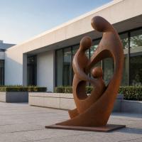 China Large Metal Family Sculpture Corten Steel Abstract Garden Statue Outdoor Lawn Yard Pool Art Decor Handmade Modern Figurine Group for sale