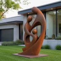China Large Metal Family Sculpture Corten Steel Abstract Garden Statue Outdoor Lawn Yard Pool Art Decor Handmade Modern Figurine Group for sale