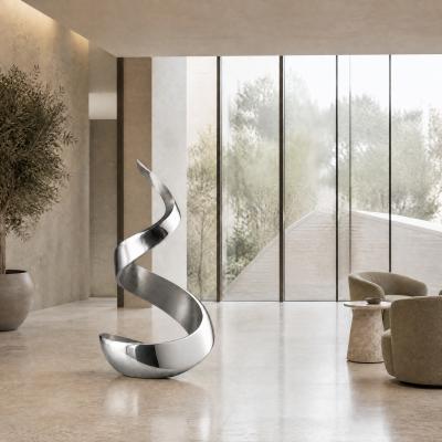 China Custom Mirror Polished Stainless Steel Ribbon Sculpture for Hotel Lobby Atrium Decor for sale