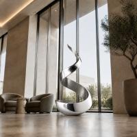 China Custom Mirror Polished Stainless Steel Ribbon Sculpture for Hotel Lobby Atrium Decor for sale