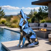 China Custom Modern Geometric Stainless Steel Howling Wolf Sculpture Mirror Polished Outdoor Garden Art Patio Yard Decor Statue for sale