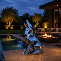 China Custom Modern Geometric Stainless Steel Howling Wolf Sculpture Mirror Polished Outdoor Garden Art Patio Yard Decor Statue for sale