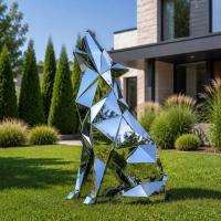 China Custom Modern Geometric Stainless Steel Howling Wolf Sculpture Mirror Polished Outdoor Garden Art Patio Yard Decor Statue for sale