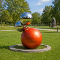 China Mirror Polished Stainless Steel and Glossy Red Balloon Sphere Sculpture Outdoor Garden Art Decor for Plaza Park Mall Landscape for sale
