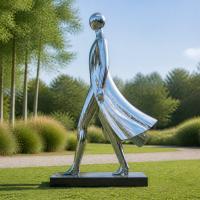 China Custom Mirror Polished Stainless Steel Contemporary Figure in a Flowing Coat for sale