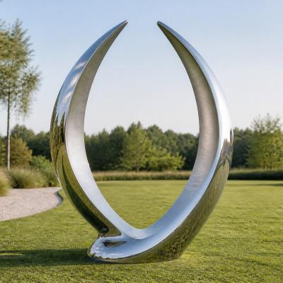 China Custom Mirror Polished Stainless Steel Garden Sculpture Abstract Open Form in Two Curved Blades for sale
