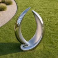 China Custom Mirror Polished Stainless Steel Garden Sculpture Abstract Open Form in Two Curved Blades for sale