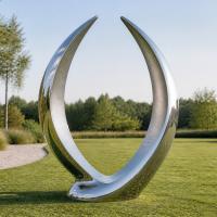China Custom Mirror Polished Stainless Steel Garden Sculpture Abstract Open Form in Two Curved Blades for sale
