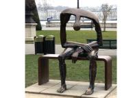 China Life Size Bronze Abstract Man Sitting on Bench Sculpture - Custom Dimensions Available - 35 Day Delivery for sale