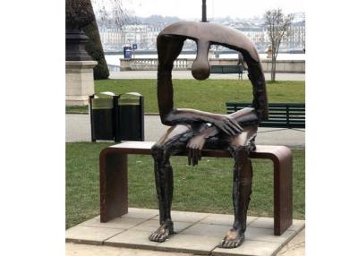 China Life Size Bronze Abstract Man Sitting on Bench Sculpture - Custom Dimensions Available - 35 Day Delivery for sale
