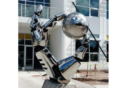 China Stainless Steel Hand Holding Ball Sculpture 200cm Outdoor Garden Art for sale