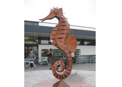 China Large Corten Steel Seahorse Sculpture 180 cm Outdoor Metal Animal Art for sale