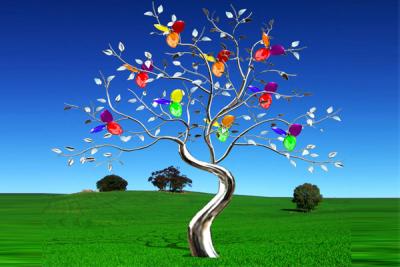 China Garden Decor Colorful Painted Stainless Steel Tree Sculpture For Placing Square for sale