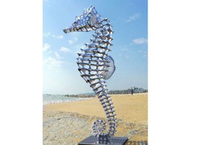 China Large Stainless Steel Seahorse Sculpture 180 cm Polished Finish Outdoor Metal Animal Art for sale