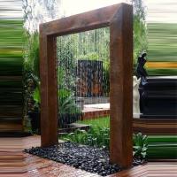 China Corten Steel Garden Gate Water Feature Sculpture 240cm Height with Waterfall Design for Outdoor Landscape Decor for sale