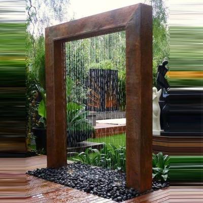 China Corten Steel Garden Gate Water Feature Sculpture 240cm Height with Waterfall Design for Outdoor Landscape Decor for sale