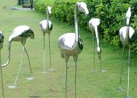 China Polished Stainless Steel Crane Sculpture 100cm Height Garden Decoration Outdoor Art for sale