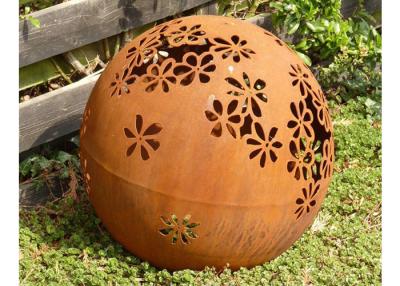 China Corten Steel Ball Sculpture 120cm H Outdoor Garden Landscape Decorative Sphere for sale