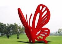 China Contemporary Art Large Red Butterfly Stainless Steel Garden Sculpture 200 cm Outdoor Decoration for sale