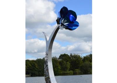 China Blue Stainless Steel Flower Sculpture 300cm Painted Finish Garden Decor for sale