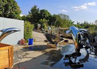 China Mirror Polished Stainless Steel Dolphin Fountain 180cm Customizable Modern Art Sculpture for sale