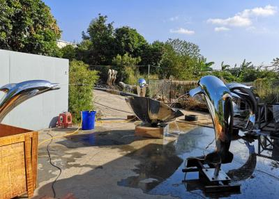 China Mirror Polished Stainless Steel Dolphin Fountain 180cm Customizable Modern Art Sculpture for sale