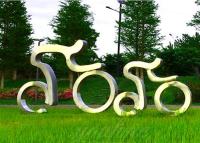 China Life Size Stainless Steel Cycling Sculpture Modern Sport Art for Garden Decoration for sale