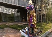 China Large Lifelike Stainless Steel Seahorse Sculpture on Shell 180cm 200cm for Outdoor Garden Decoration for sale