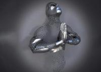 China Stainless Steel 3D Wall Man Sculpture 100cm Height Matt Finish for Home and Garden Decor for sale