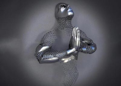 China Stainless Steel 3D Wall Man Sculpture 100cm Height Matt Finish for Home and Garden Decor for sale