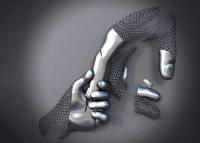 China Love Hands Stainless Steel 3D Metal Wall Sculpture 100cm Height with Matt Finish for Modern Decor for sale