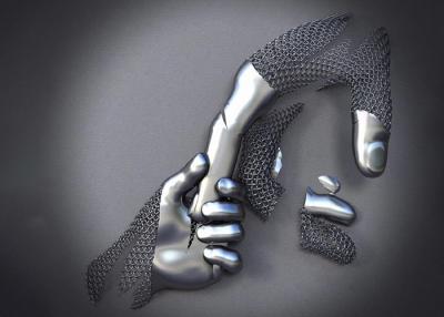 China Love Hands Stainless Steel 3D Metal Wall Sculpture 100cm Height with Matt Finish for Modern Decor for sale