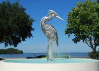 China Custom Stainless Steel Crane Fountain Sculpture 120cm Outdoor Garden Water Feature for sale