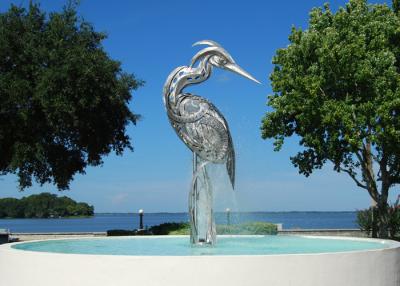 China Custom Stainless Steel Crane Fountain Sculpture 120cm Outdoor Garden Water Feature for sale
