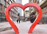 China Red Painted Heart Door Stainless Steel Sculpture 300cm Customizable Park Decoration for sale