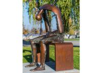 China Life Size Casting Bronze Man Sitting On Bench Statue for sale